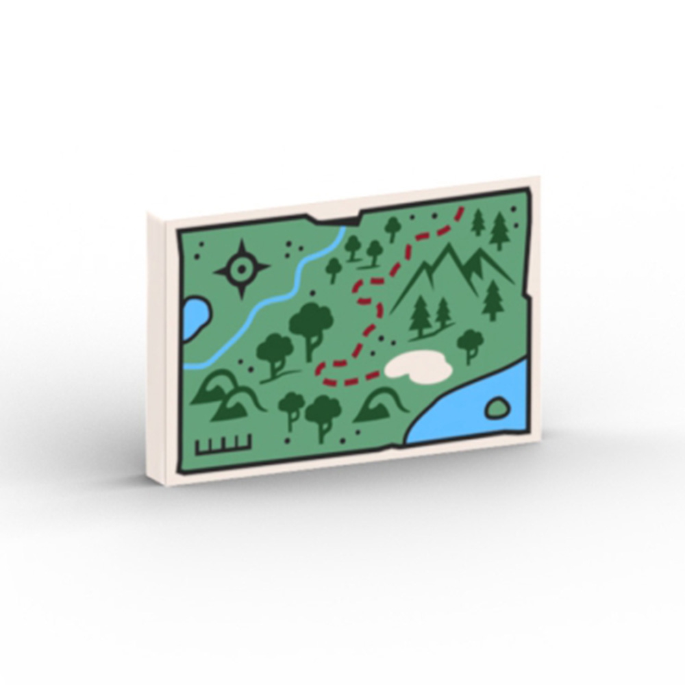 High-quality original printed LEGO® Tile 2 x 3 with Map with Sand Gree ...